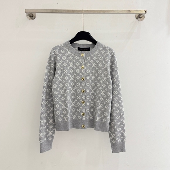 Louis Vuitton | Sweaters | Louis Vuitton Gray Monogram Cardigan | Poshmark